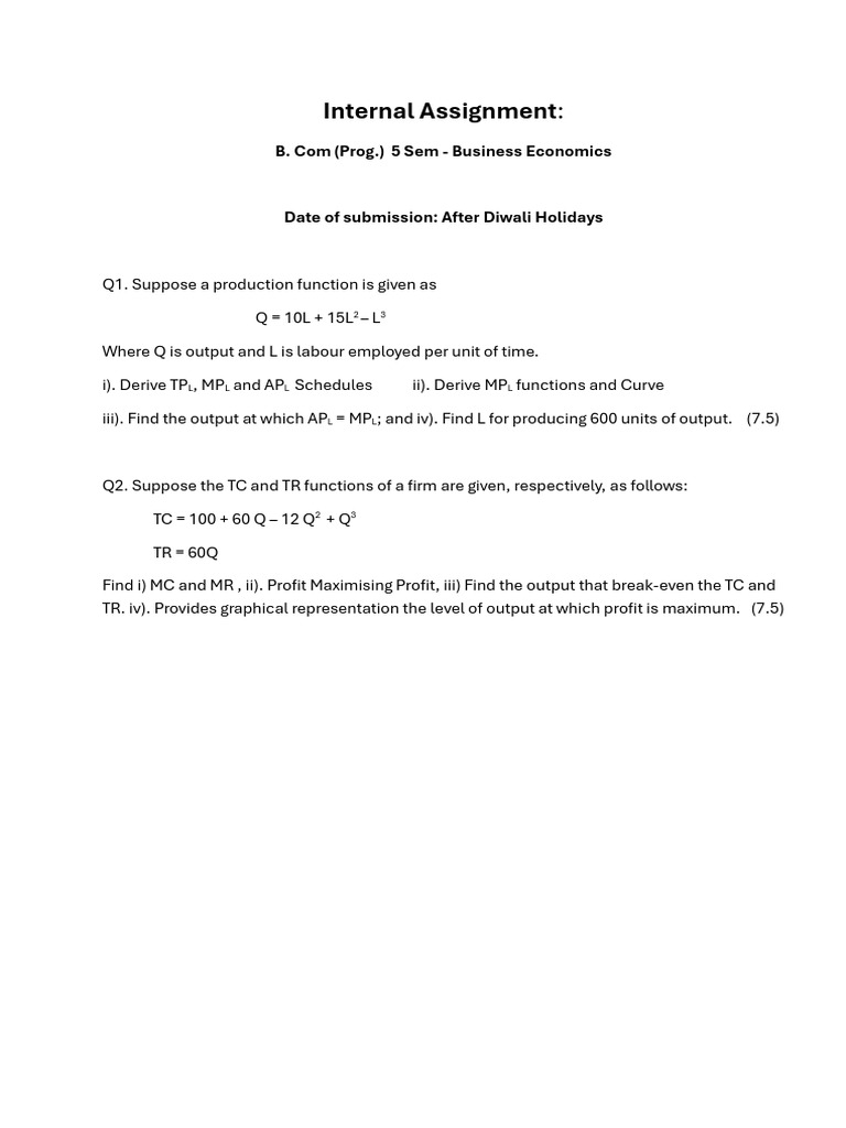 Internal Assignment BCOMBusiness Economics | PDF