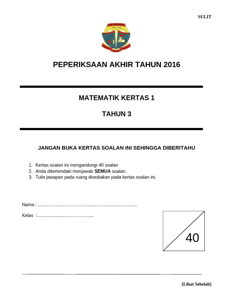 MT Kertas 1 THN 3 | PDF