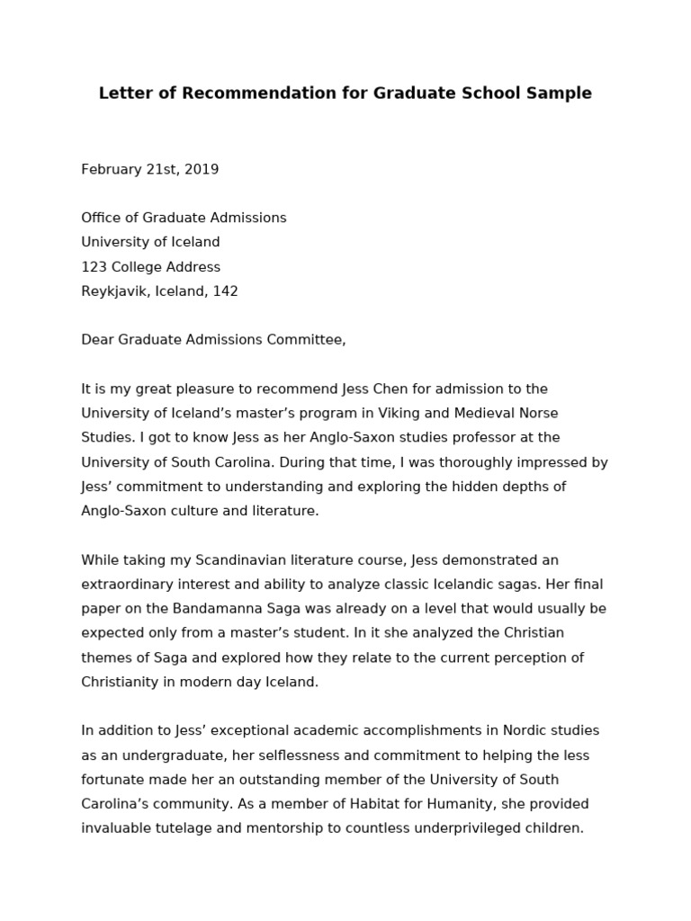 Letter of Recommendation For Graduate School Sample 09 21 | PDF
