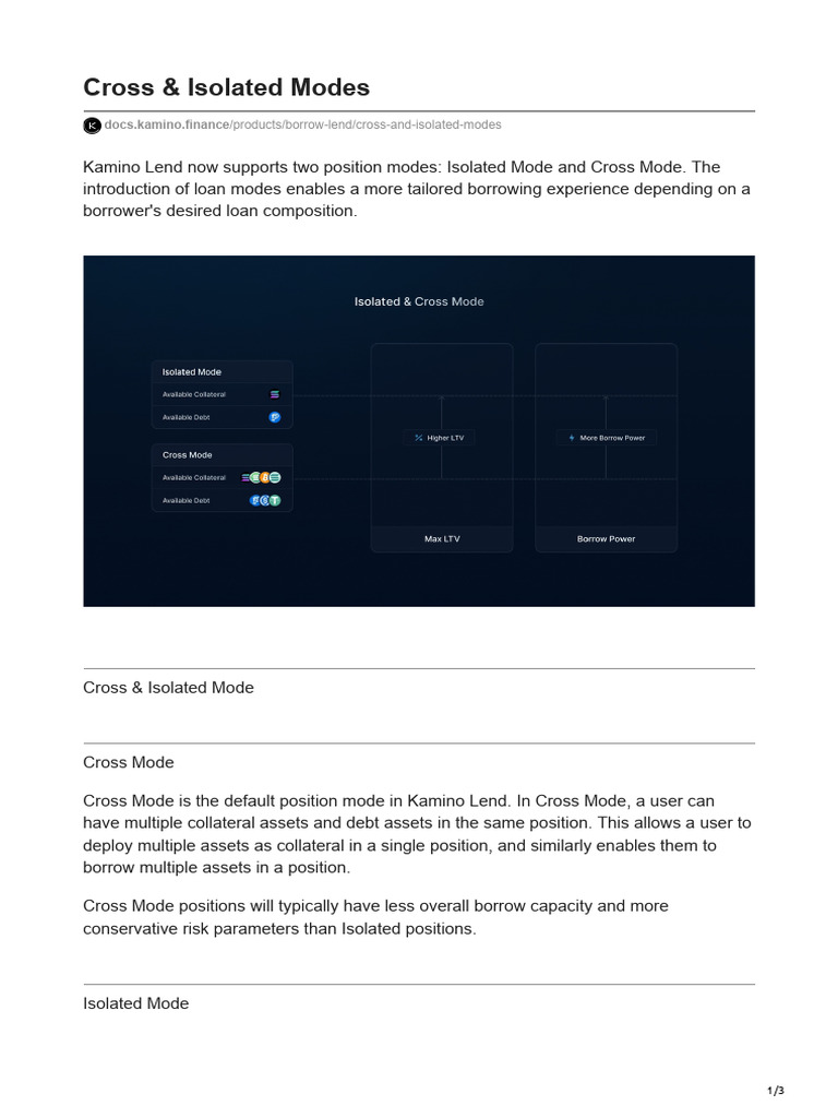 Docs - Kamino.finance-Cross Isolated Modes | PDF | Loans | Debt