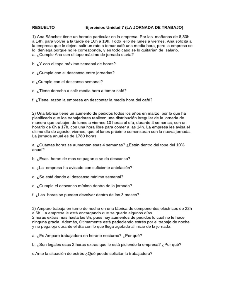 Jornada Ejercicios Sin Resolver | PDF | Tiempo extraordinario