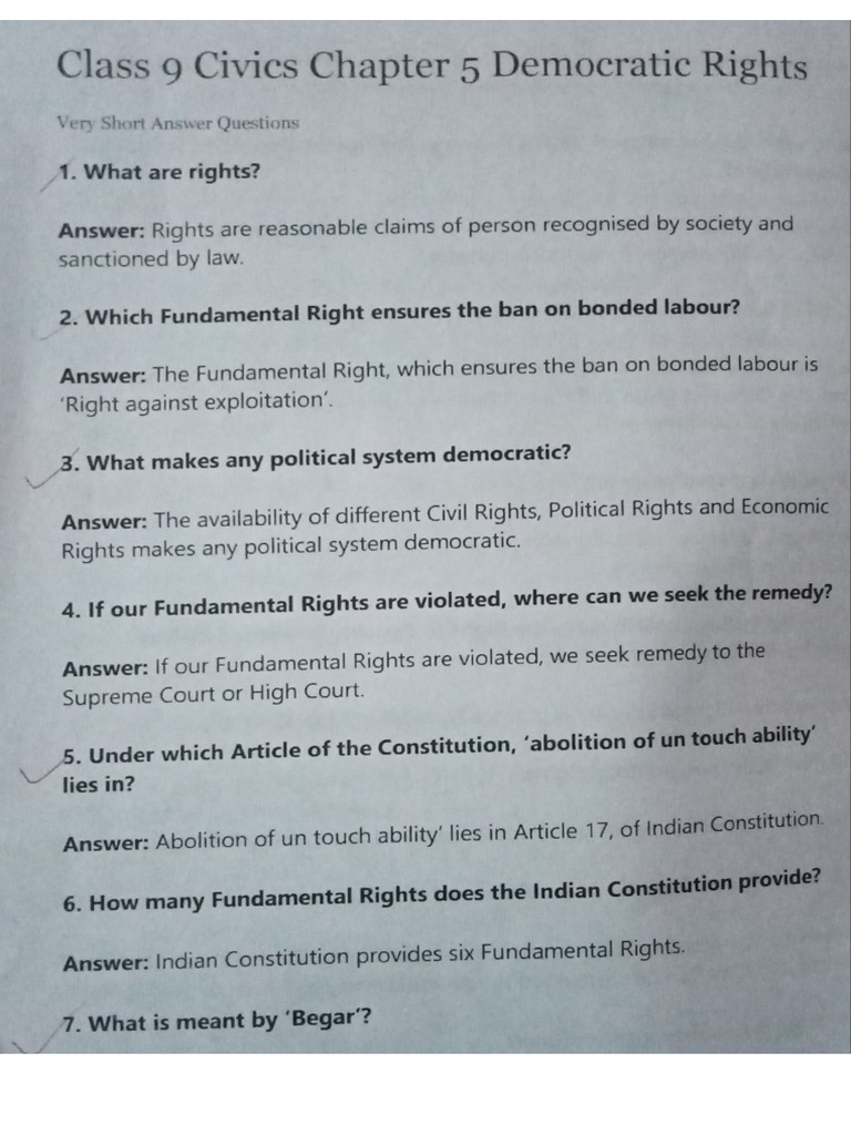 S.St. Civics Chapter 5 Democratic Rights Notes | PDF