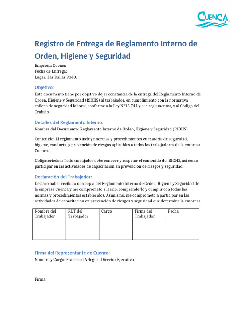 Registro Entrega Reglamento Interno Cuenca | PDF | Negocios