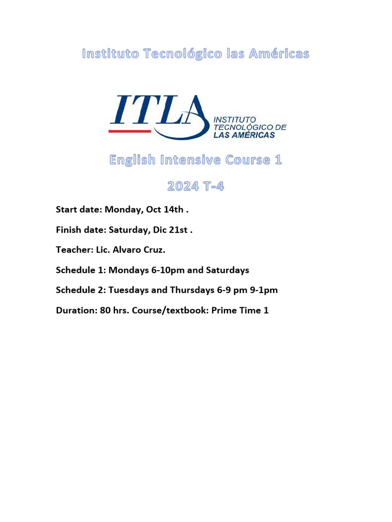 General Course Info Intensive 1 T-4. | PDF