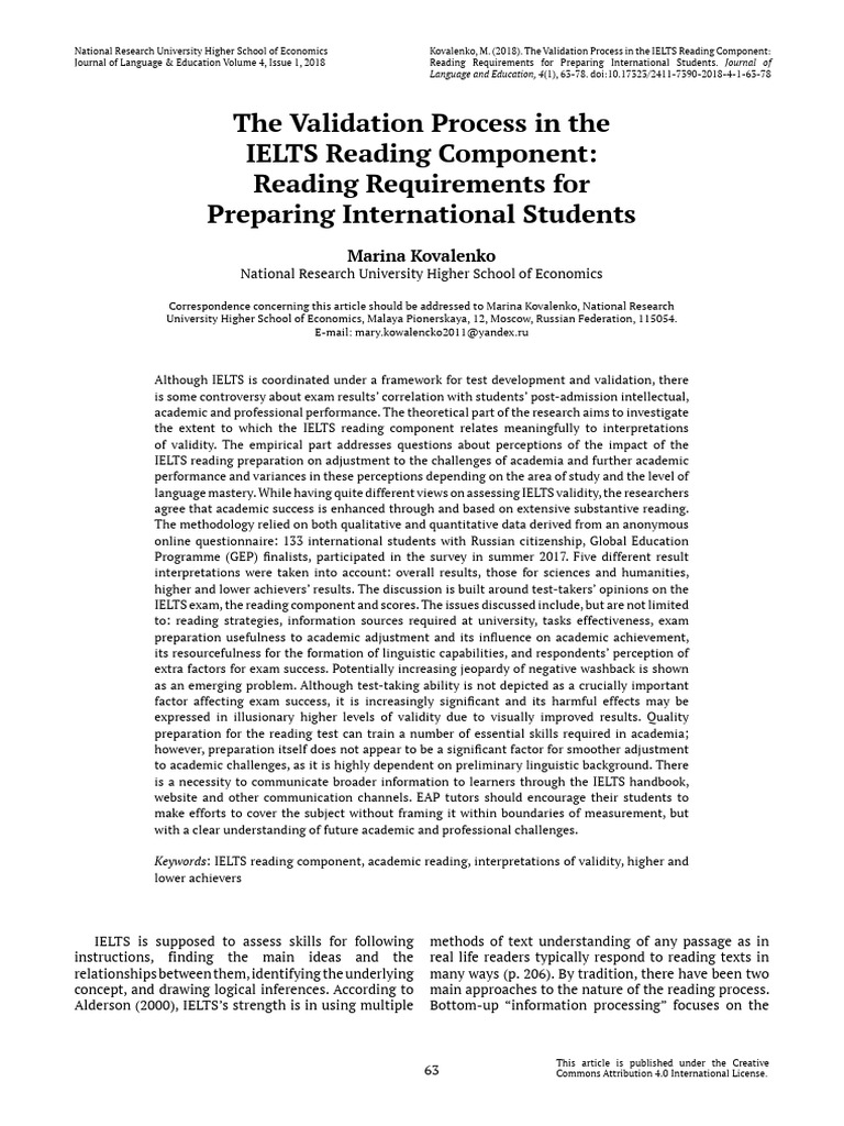 IELTS Reading Component Validity Insights | PDF | Reading Comprehension ...