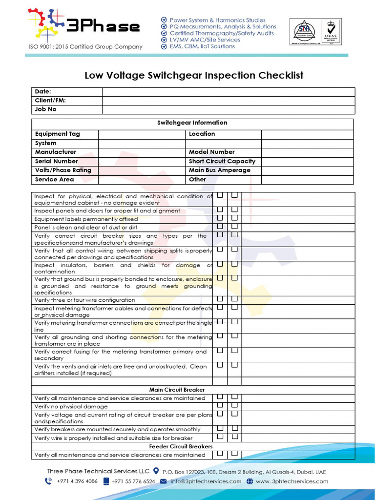 LV Switchgear Site Inspection Report Format | PDF | Transformer | Relay