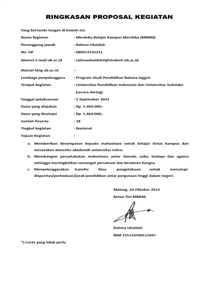 CONTOH RINGKASAN PROPOSAL KEGIATAN - SURAT KETERANGAN - FIB - Rahma Ubaidah - MBKM Pertukaran ...