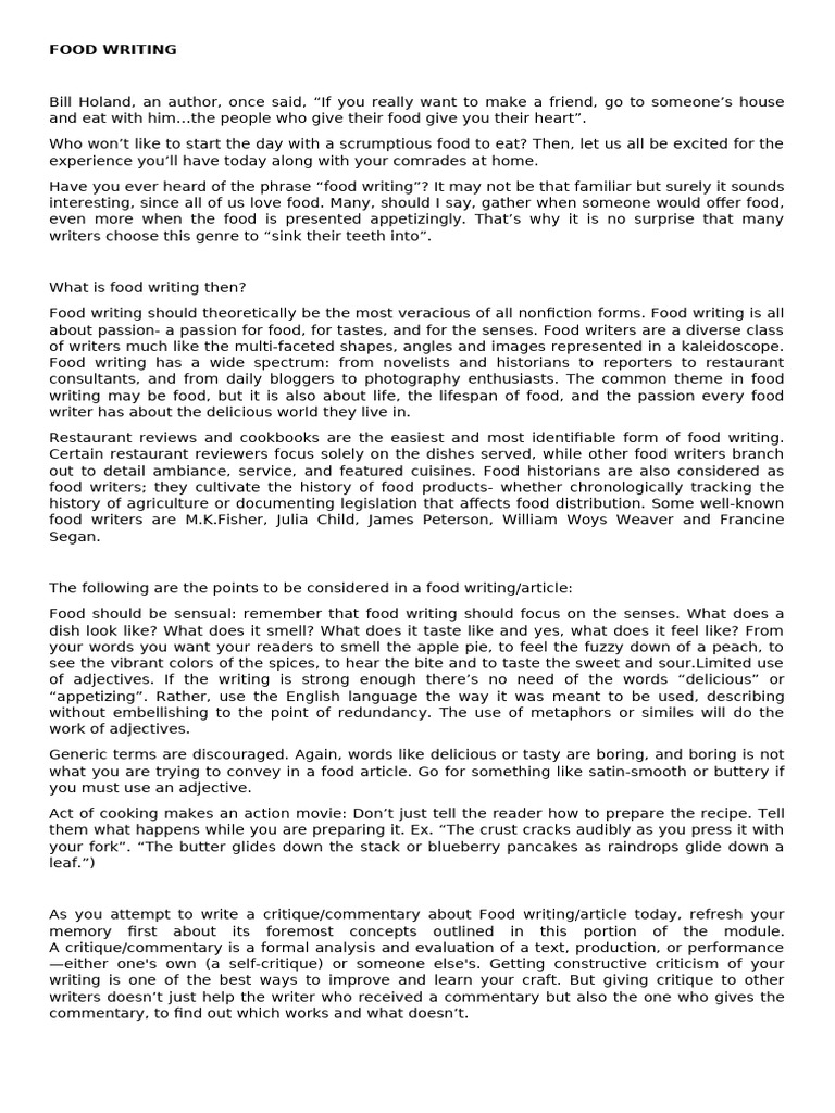 Understanding Food Writing Essentials | PDF | Foods