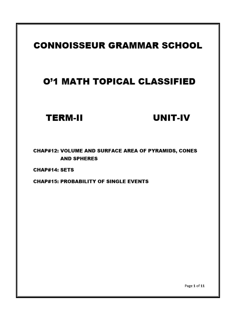 O'1 Math Topical Term 2 Unit 4 | PDF | Area | Sphere