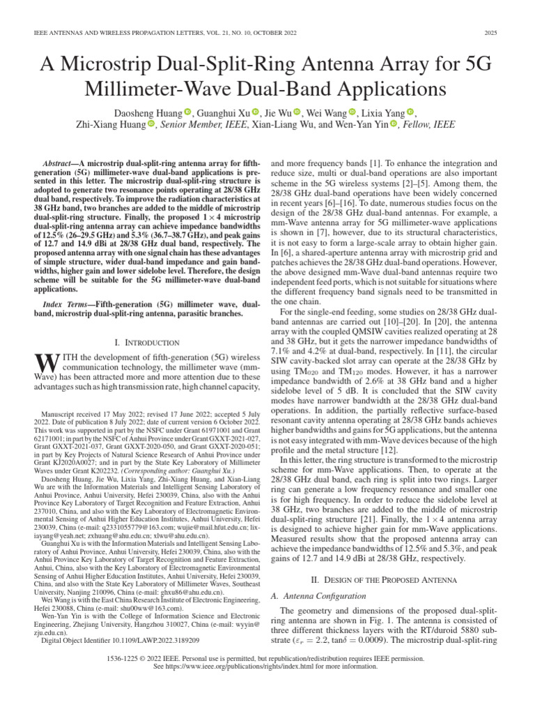 A Microstrip Dual-Split-Ring Antenna Array For 5G Millimeter-Wave Dual-Band Applications | PDF ...