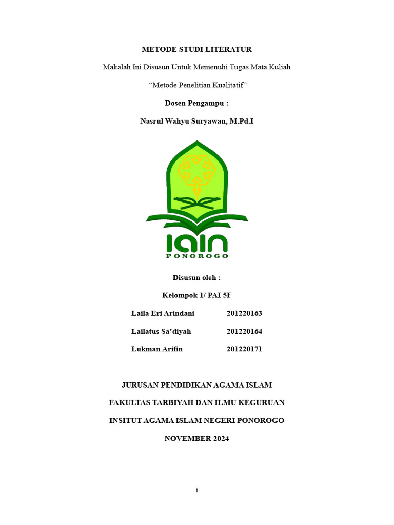 Metode Studi Literatur Kualitatif KEL. 1 | PDF