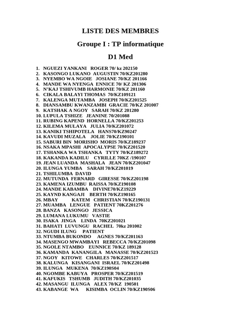Groupe I Liste Des Membre d1 | PDF