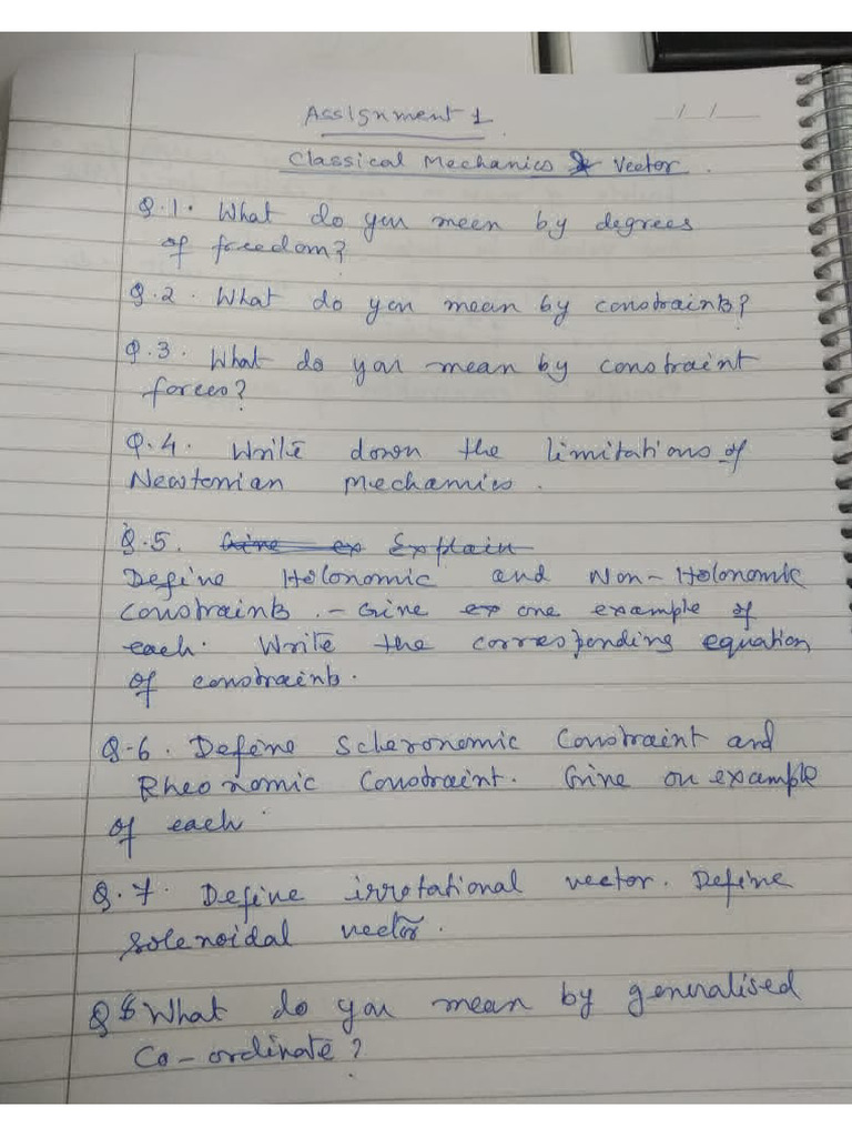 Classical Mechanics and Vector - Assignments For Practice | PDF