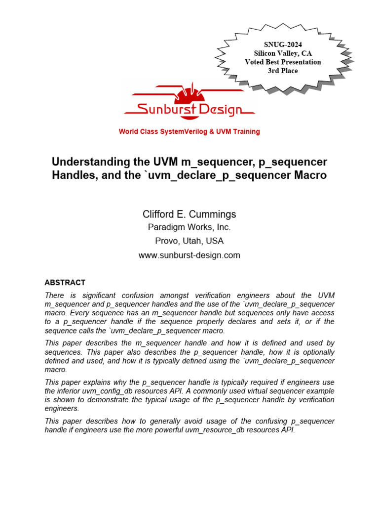CummingsSNUG2024SV M Sequencer P Sequencer | PDF | Method (Computer Programming) | Parameter ...