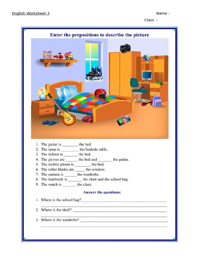 English Worksheet For 2nd Grade (Preposition) | PDF