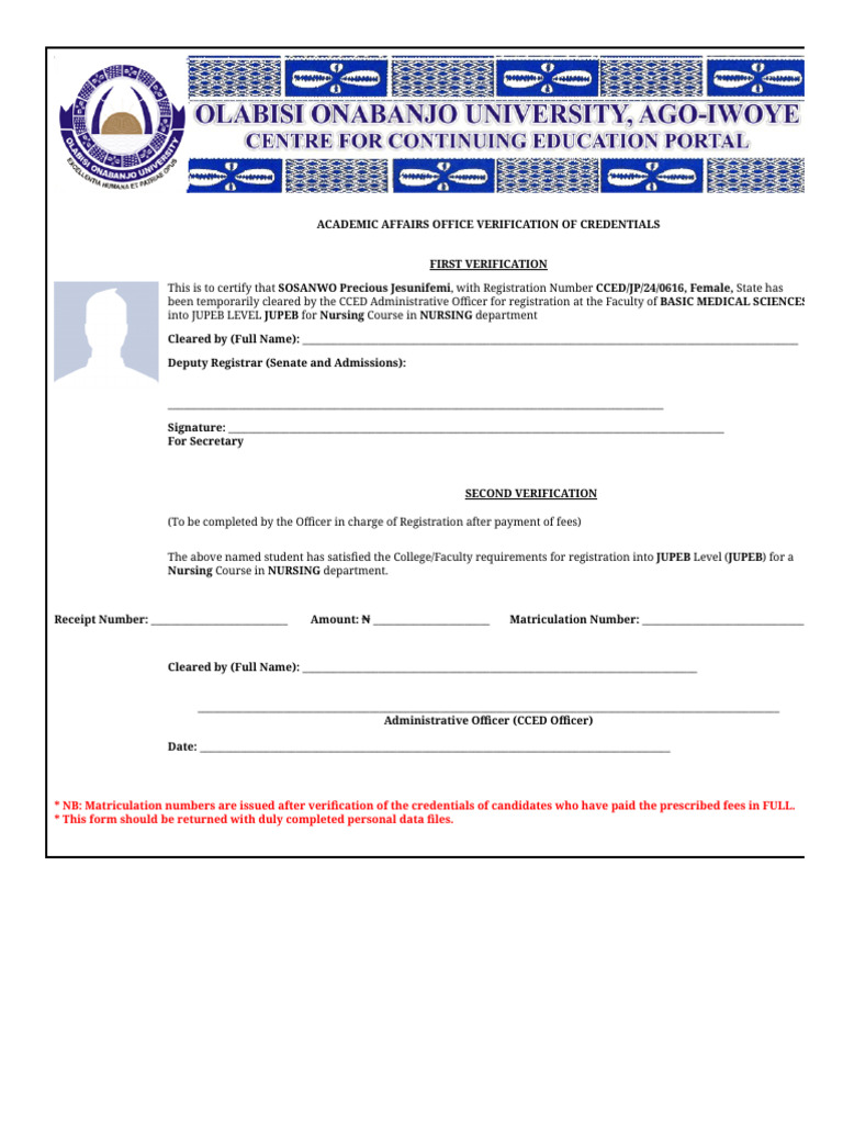 2013 - 14 Admission Verification Form | PDF