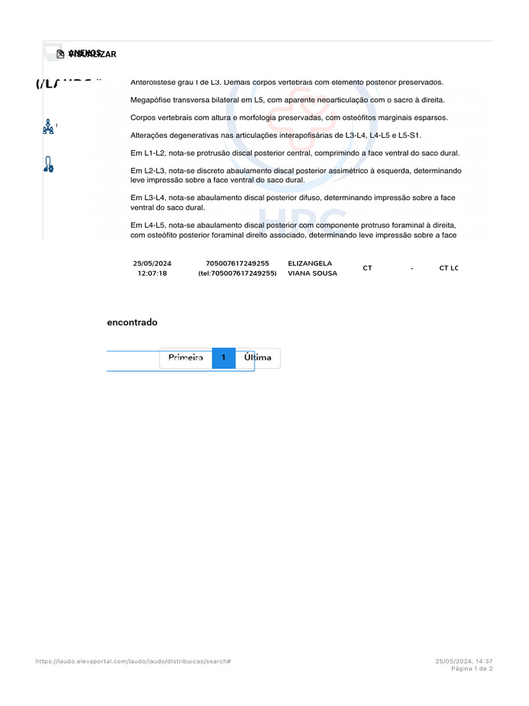 Tomografia da Coluna Lombar com Megapófise | PDF