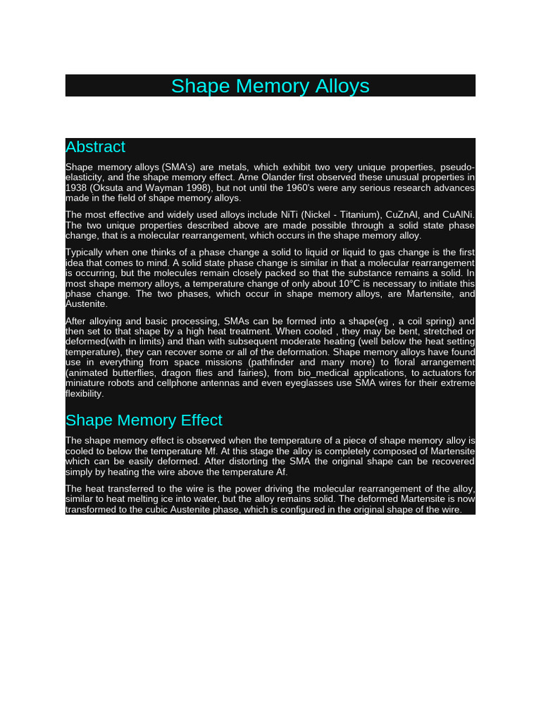 Shape Memory Alloys | PDF | Shape Memory Alloy | Metallurgy
