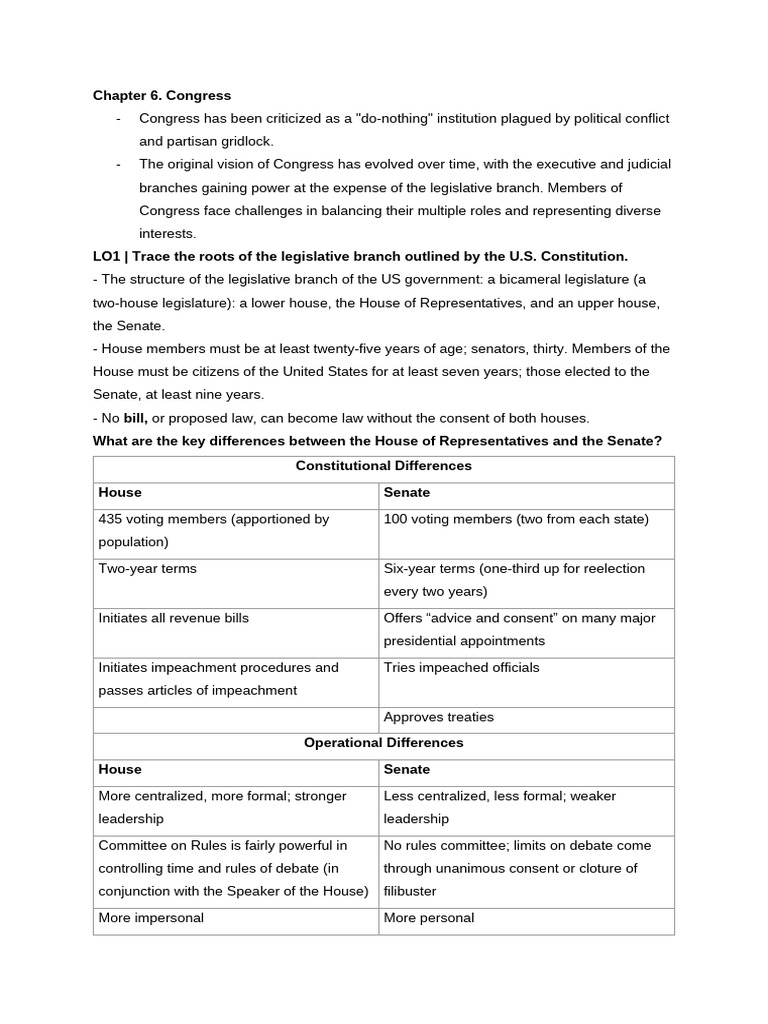 Overview of Congress: Structure and Roles | PDF | United States House ...
