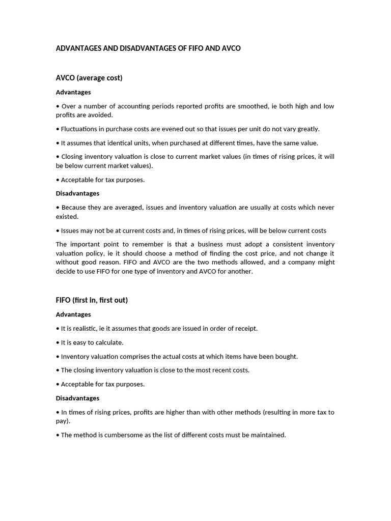 FIFO vs AVCO: Pros and Cons Explained | PDF