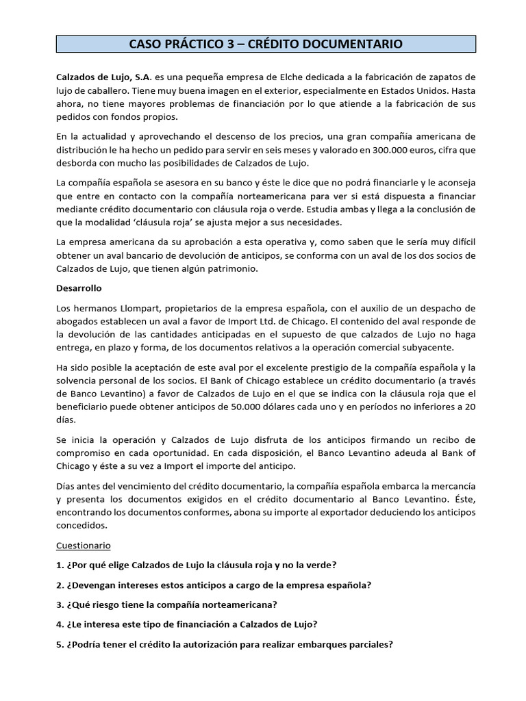 Caso Prã Ctico 3 - CD | PDF | Bancos | Carta de crédito