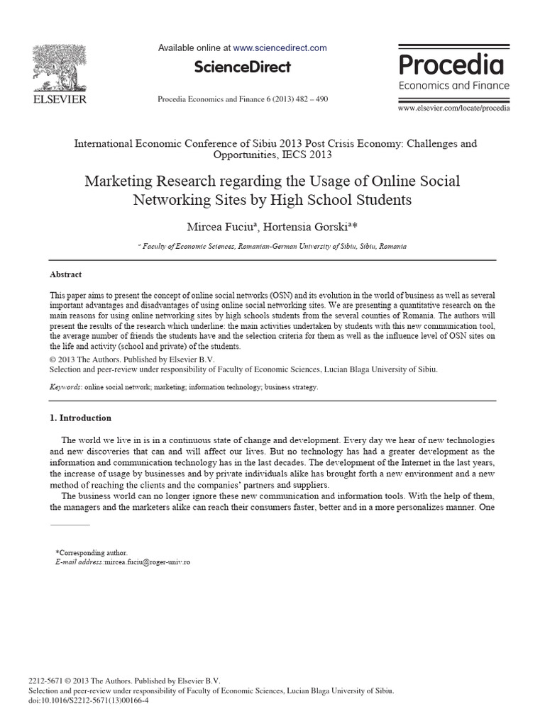 Marketing Research Regarding The Usage o | PDF | Social Networking ...
