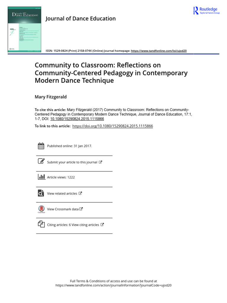 Community To Classroom Reflections On Community Centered Pedagogy in Contemporary Modern Dance ...