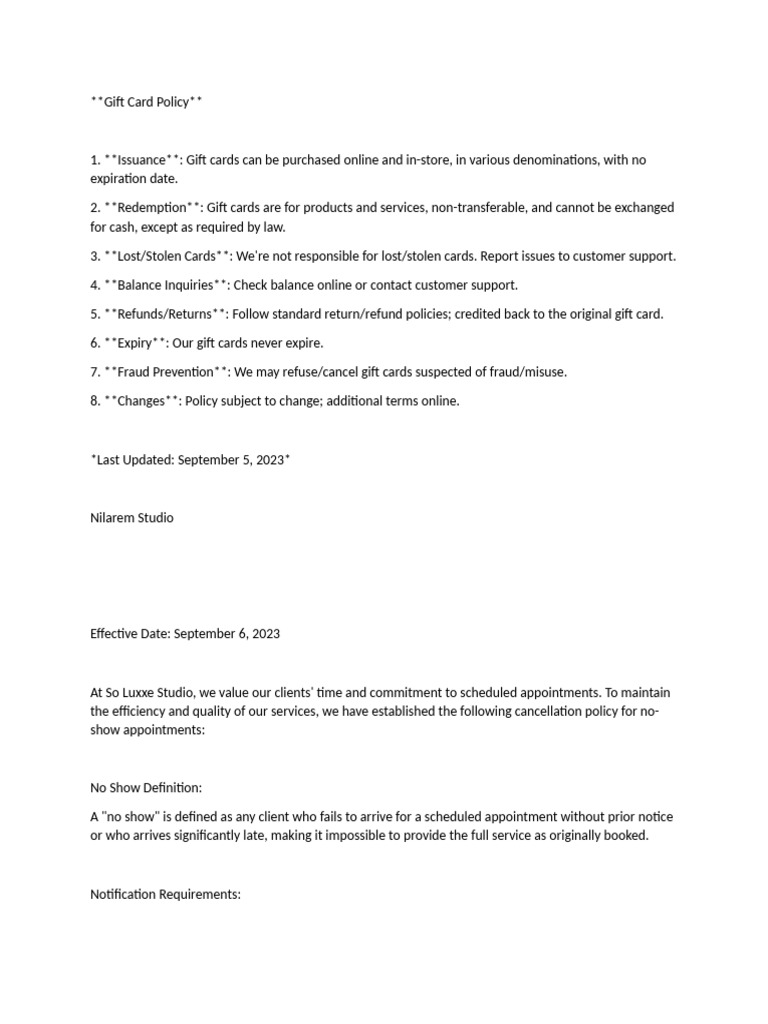 Gift Card Policy | PDF | Gift Card