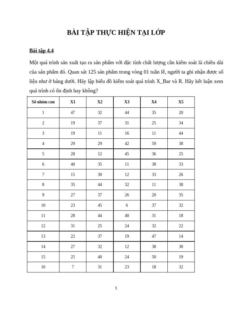 Bai Tap Tai Lop - Bieu Do X Va R | PDF