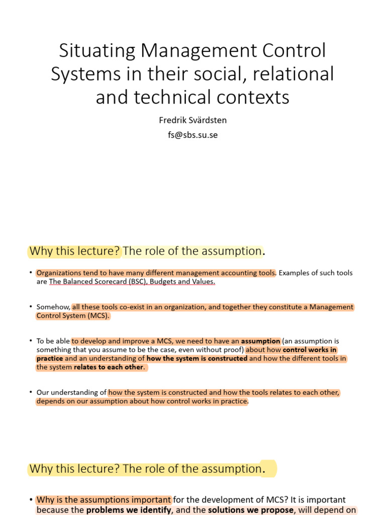 Management Control Systems Lecture 2 | PDF | Goal | Motivation