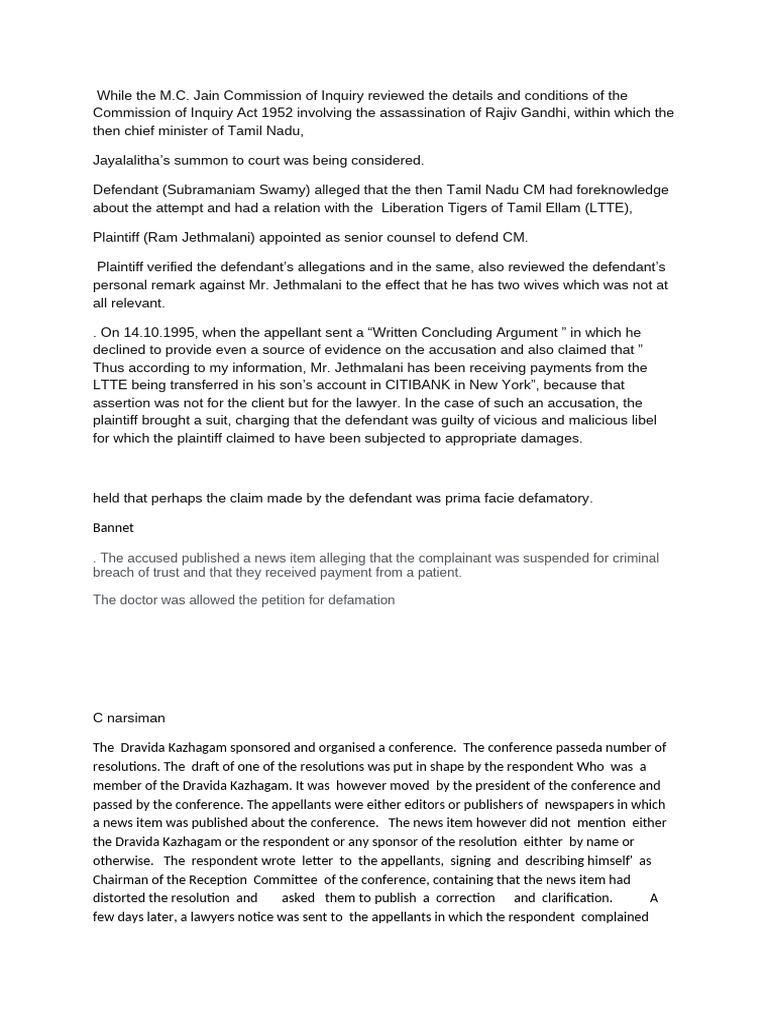 Defamation Case Law | PDF | Defamation | Lawsuit