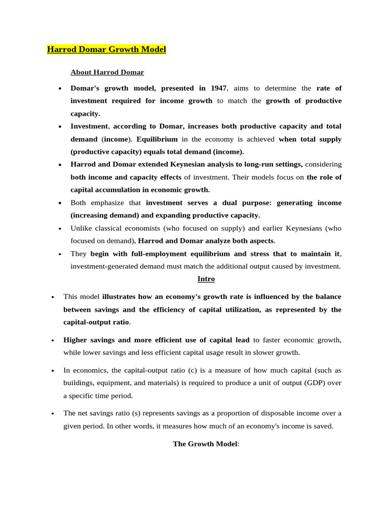 Harrod Domar Growth Model | PDF | Economic Growth | Labour Economics