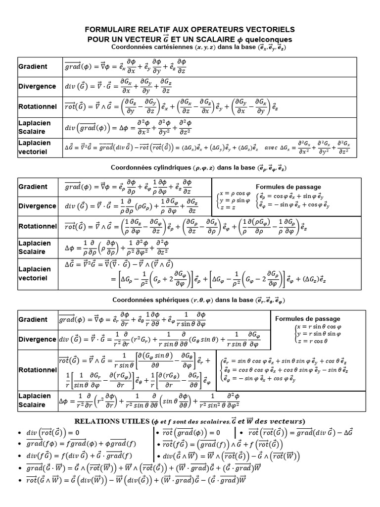 Formulaire des opérateurs vectoriels | PDF | Pente | Mathématiques ...