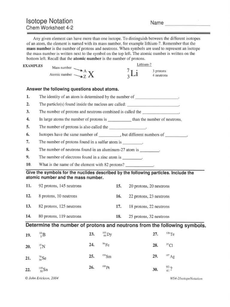 Isotope Notation WKST and KEY | PDF