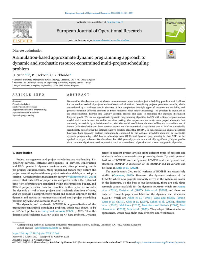 Dynamic Programming Approach To Solve Multi-Project Scheduling Problem ... Dynamic Programming Approach To Solve Multi-Project Scheduling Problem ...