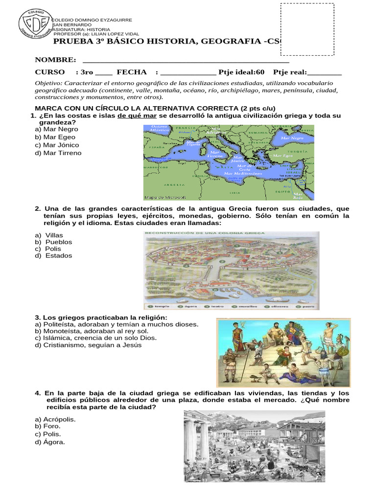 Prueba de Historia Grecia | PDF | Antigua Grecia | Esparta