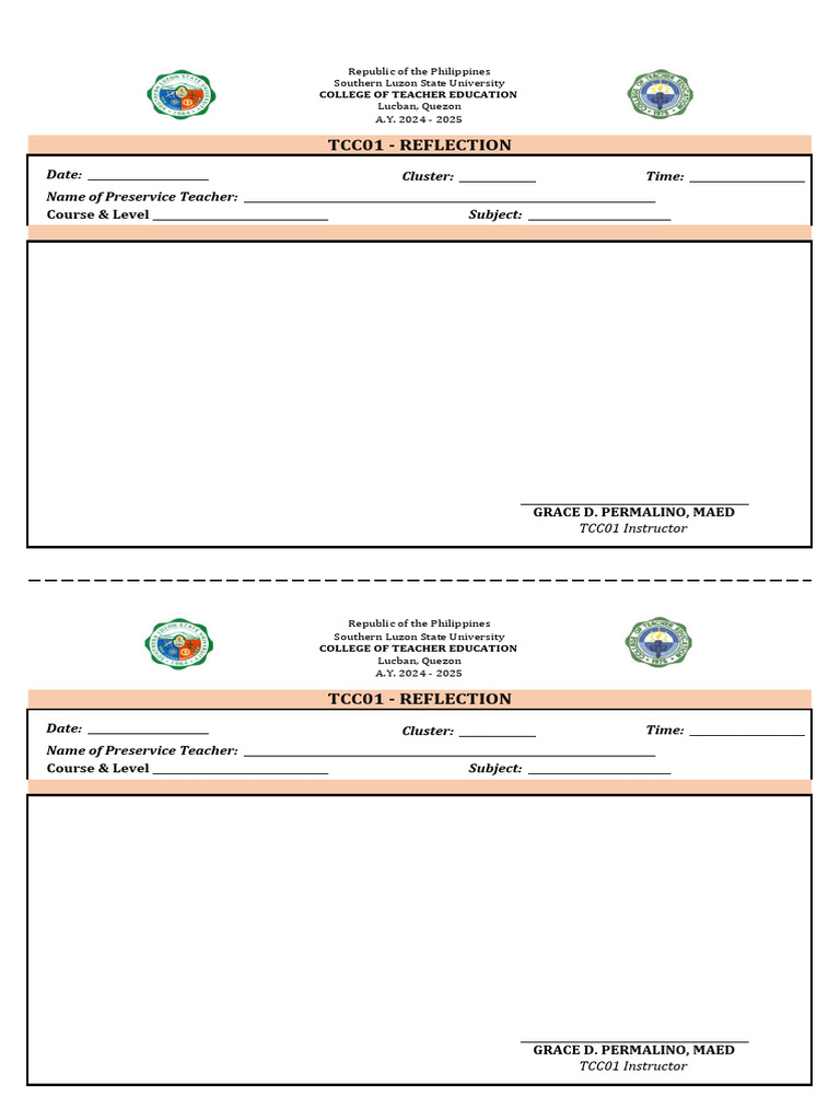 TCC01 Reflection for Preservice Teachers | PDF