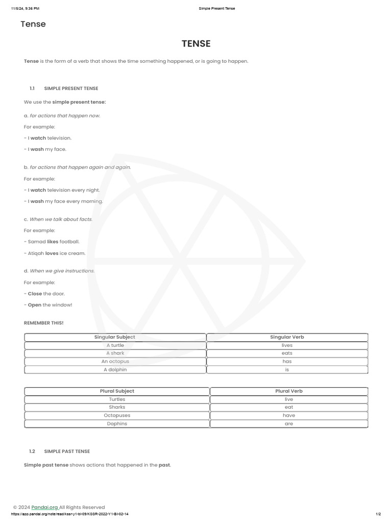 Simple Present Tense | PDF | Grammatical Tense | Plural