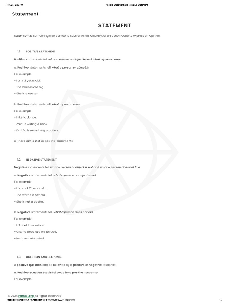 Positive Statement and Negative Statement | PDF