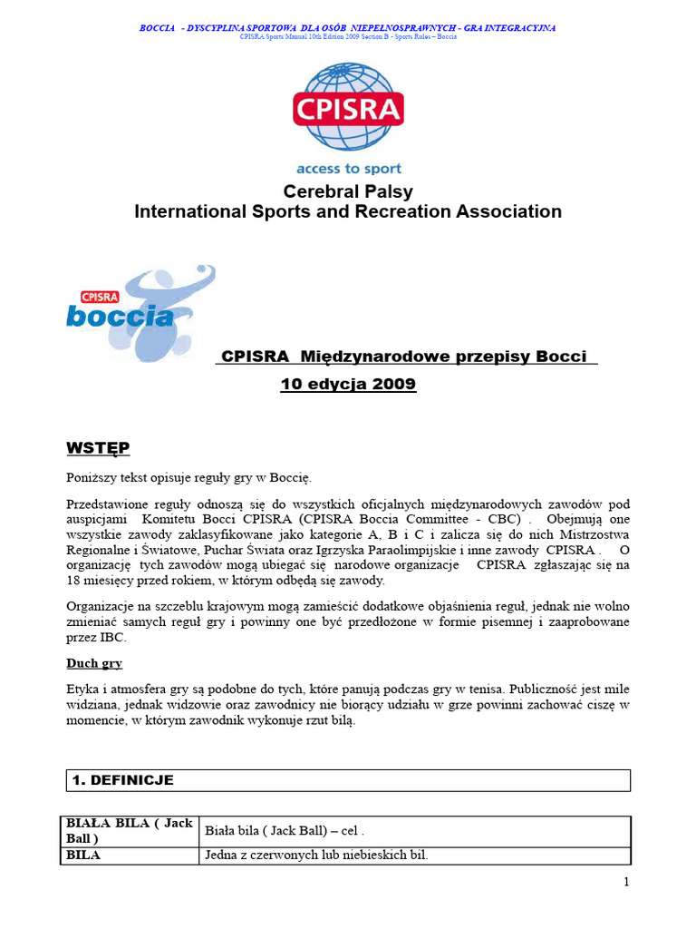 Boccia Przepisy Miedzynarodowe | PDF