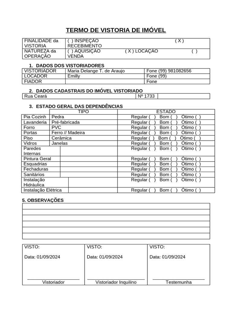 Termo de Vistoria | PDF