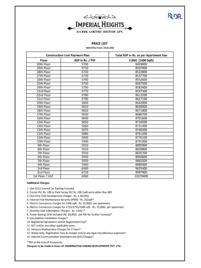 Ramprastha Imperial Heights - Price List & Payment Plan | PDF