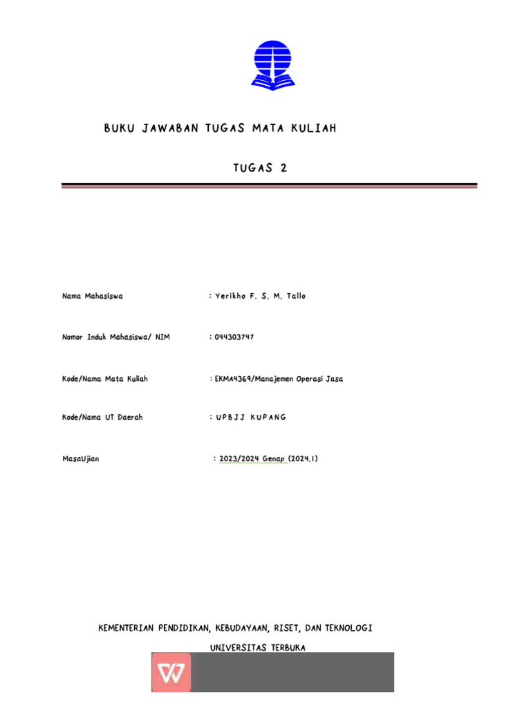 EKMA4369-044303747-Tugas 2 Manajemen Operasi Jasa | PDF