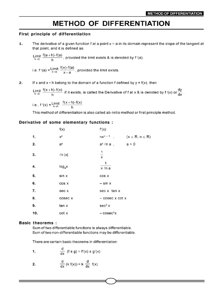 Method of Differentiation DPP | PDF