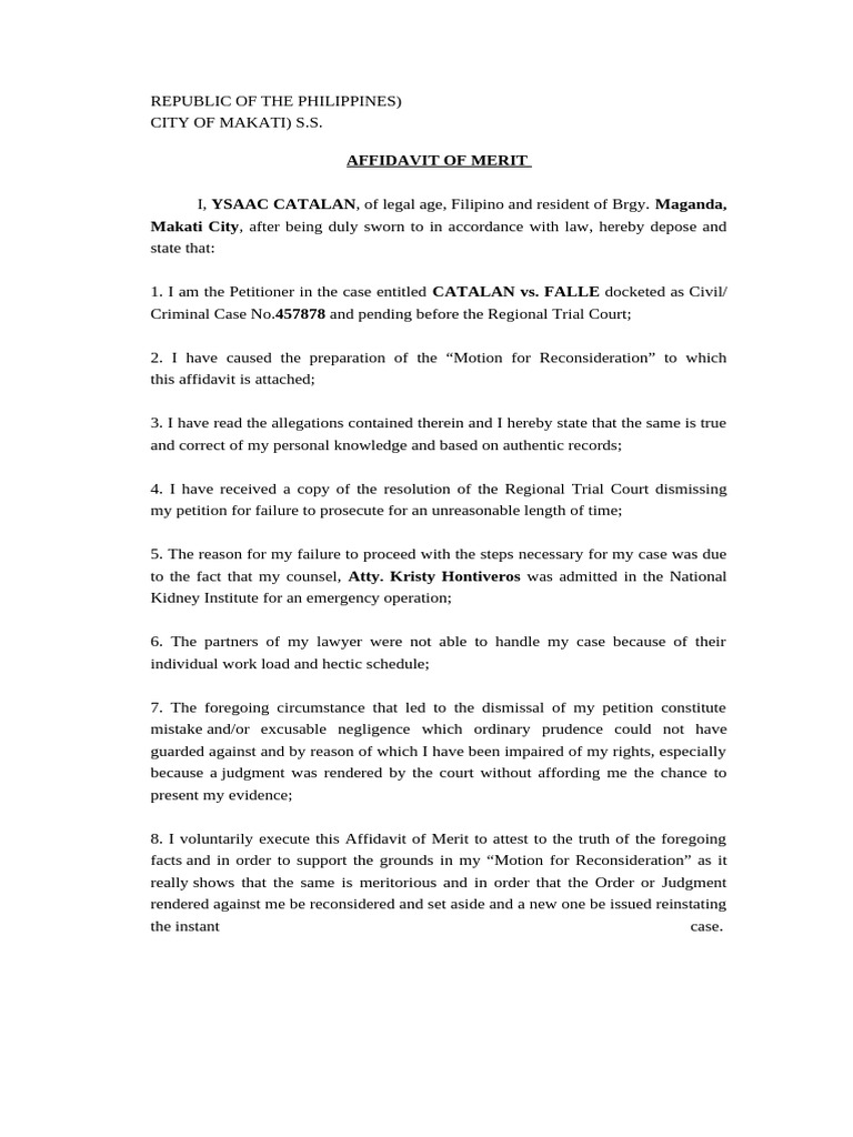 Affidavit of Merit Sample | PDF