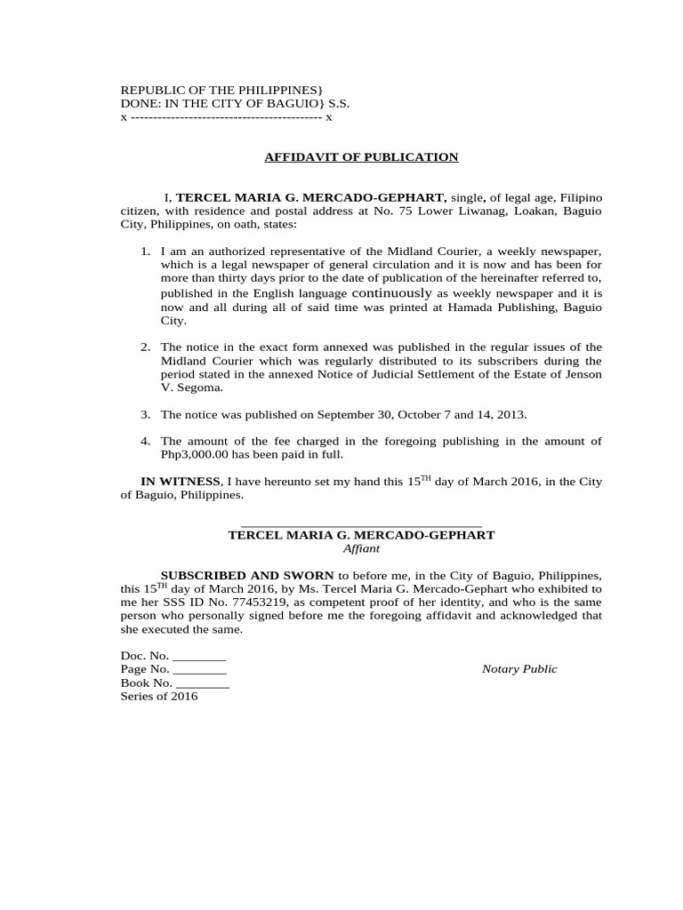 Affidavit of Publication for Estate Notice | PDF