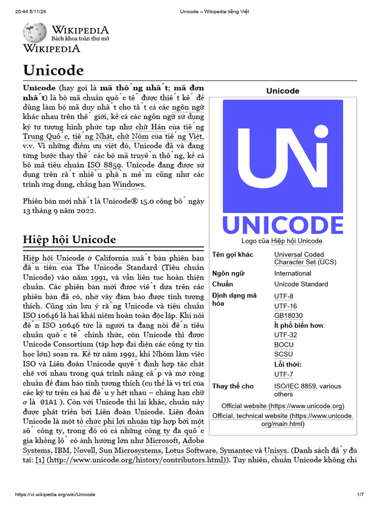 Unicode - Wikipedia tiếng Việt | PDF