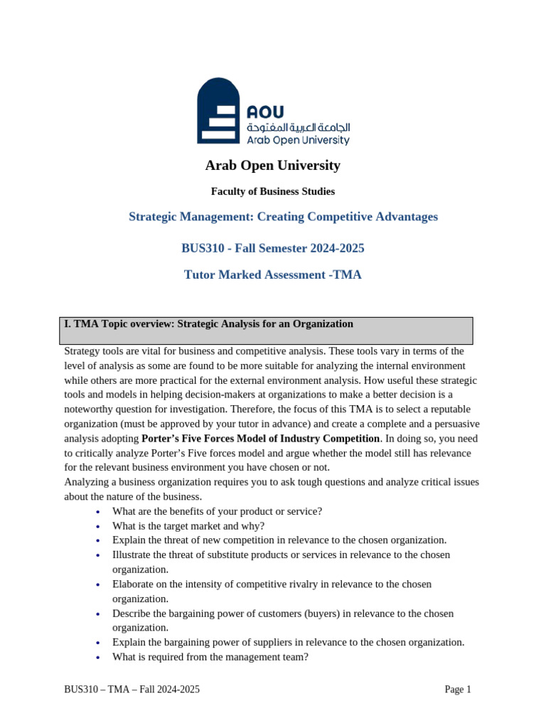 BUS310 TMA-form A Fall 2024-2025 | PDF | Cognition | Human Communication