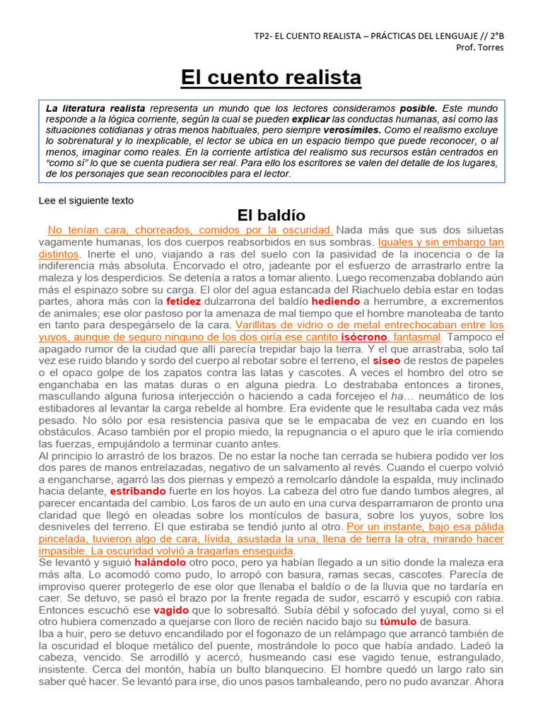 El Cuento Realista. El Baldío. | PDF | Cuentos