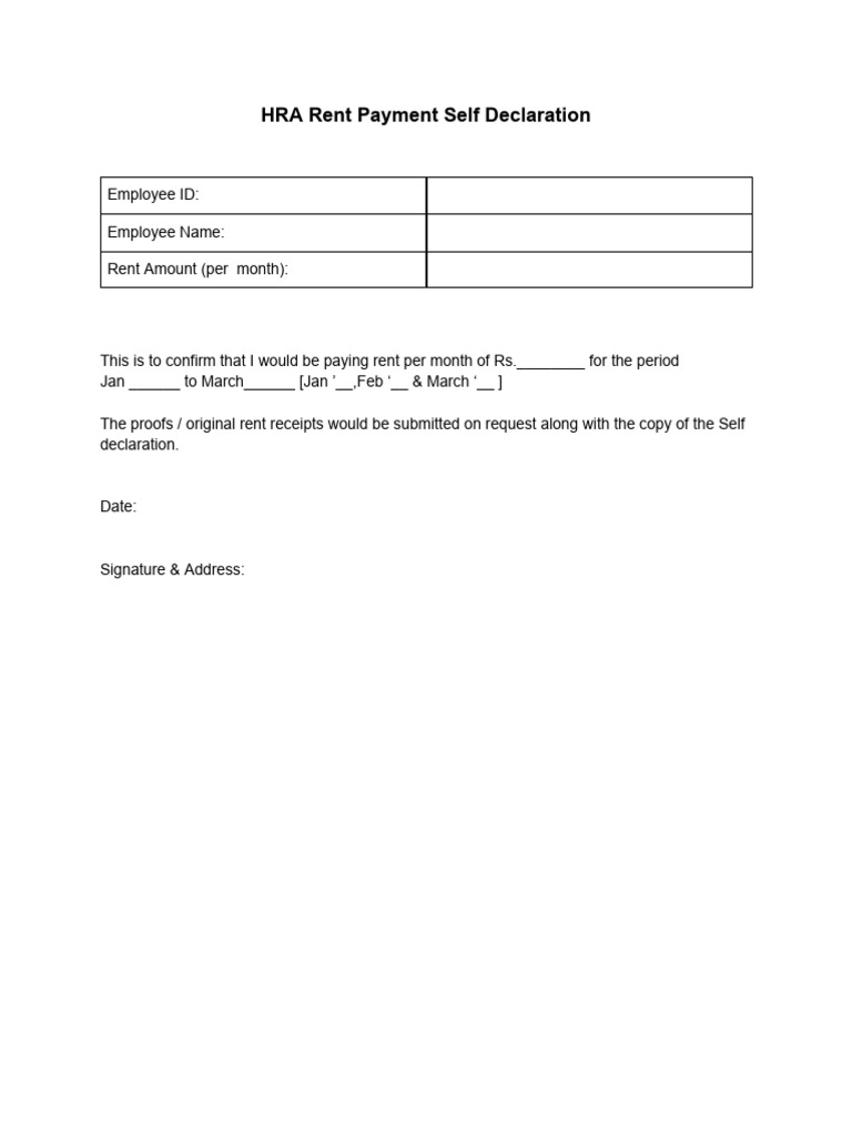 HRA Rent Payment Self Declaration | PDF | Career & Growth | Law